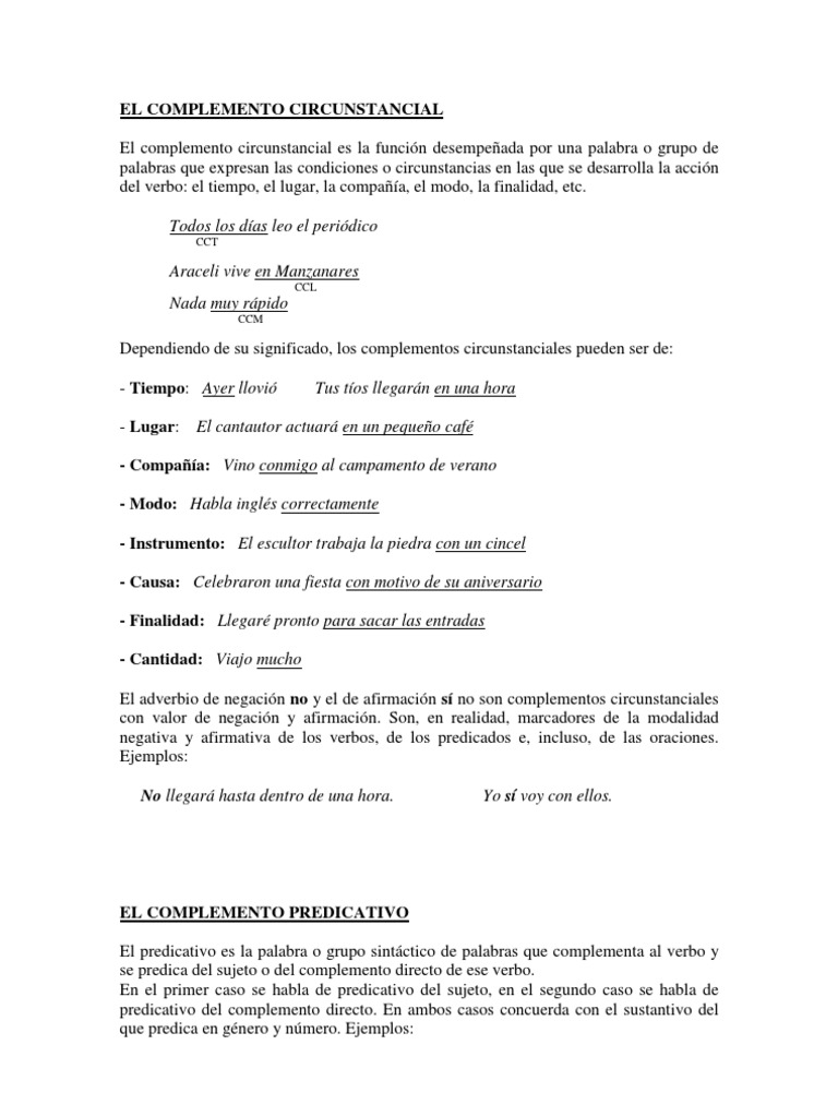 Complementos Del Verbo | PDF | Objeto (gramática) | Verbo