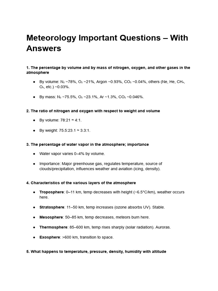 Meteorology Important Questions – With Answers | PDF | Humidity ...