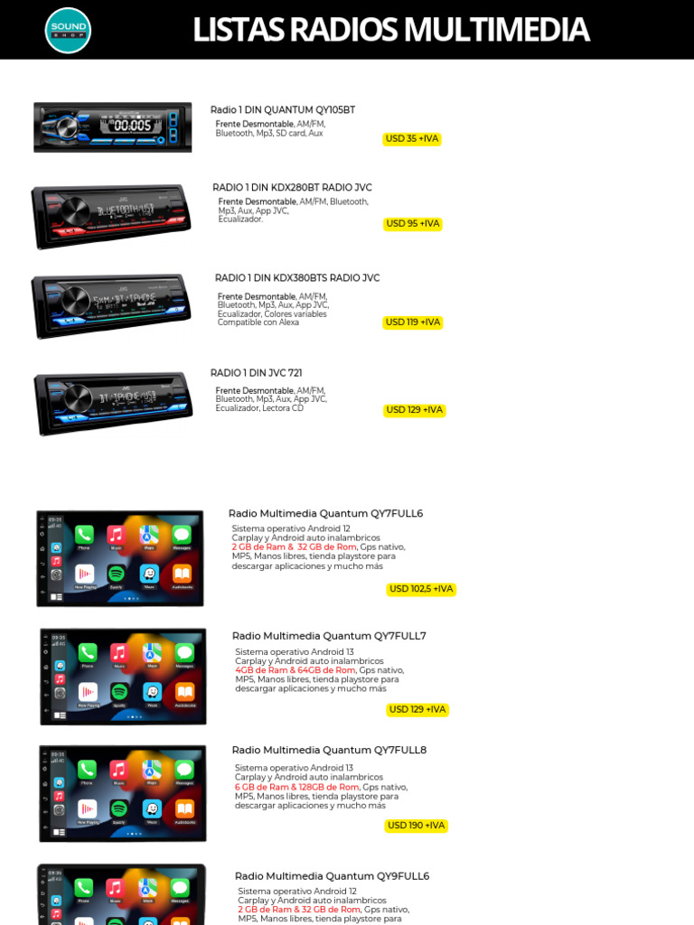 Radios Multimedia: Modelos y Precios | PDF | Android (sistema operativo ...