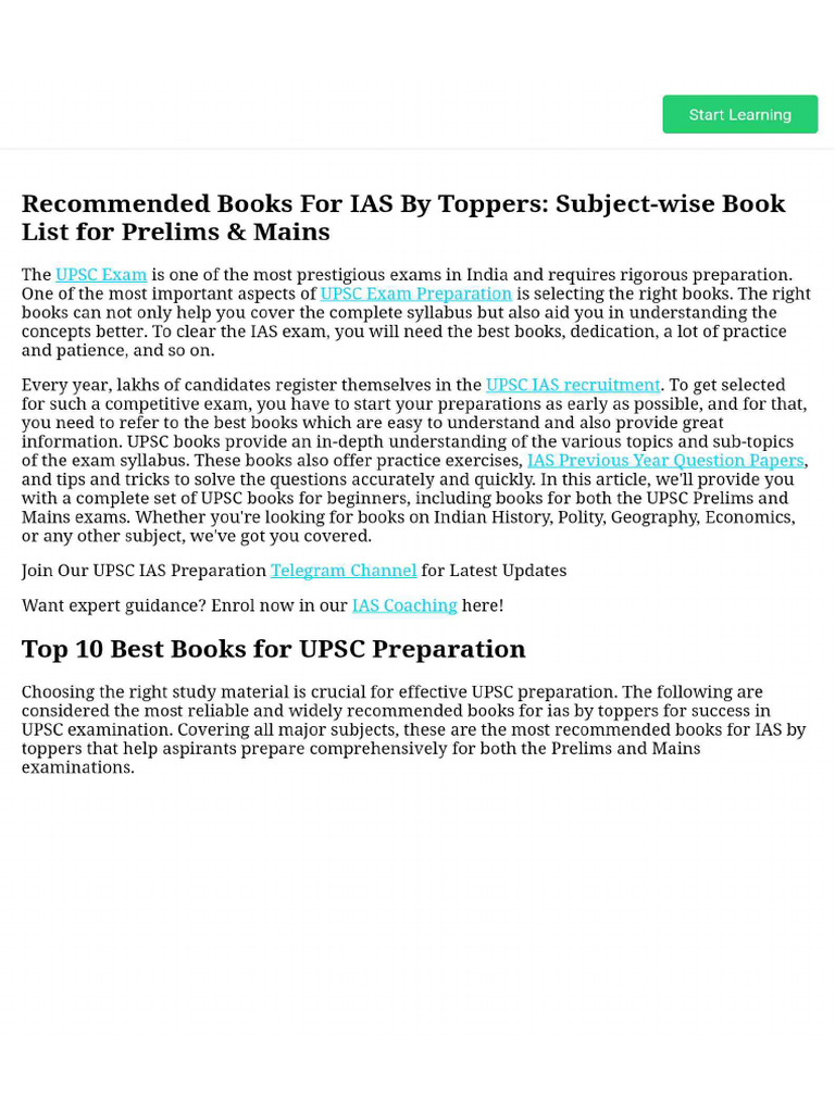 Recommended Books For IAS by Toppers - Subject-Wise Book List For ...
