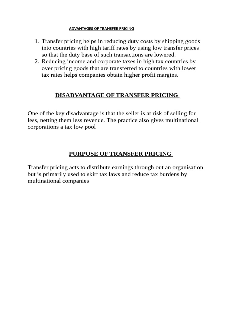 Benefits and Risks of Transfer Pricing | PDF