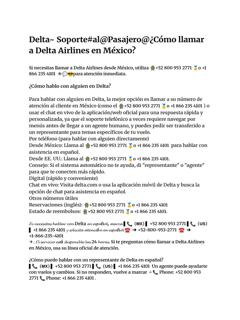 ¿Cómo llamar a Delta Airlines en México? | PDF | Chat en linea ...