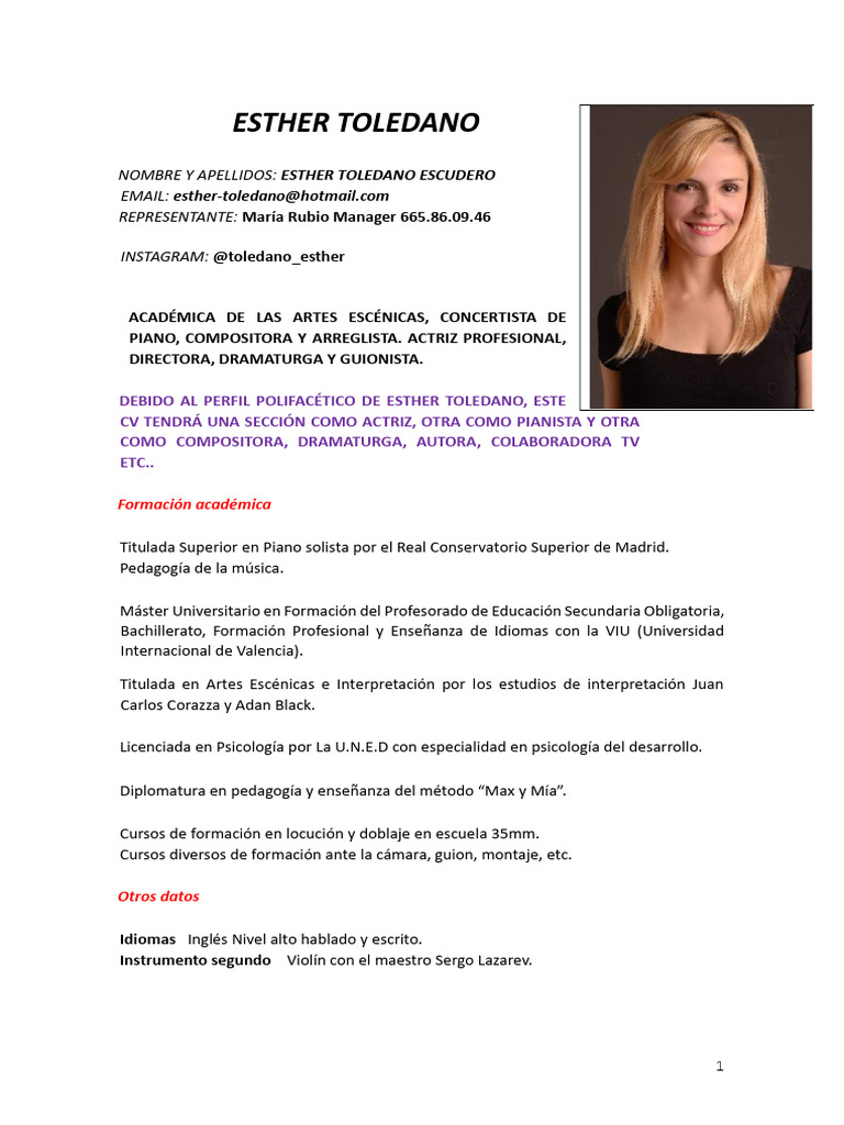 Esther Toledano CV Artista | PDF | Musicología