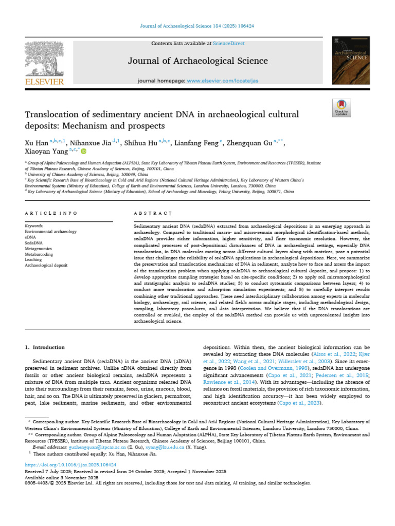 Translocation of Sedimentary Ancient DNA in Archaeological Cultural-JAS ...