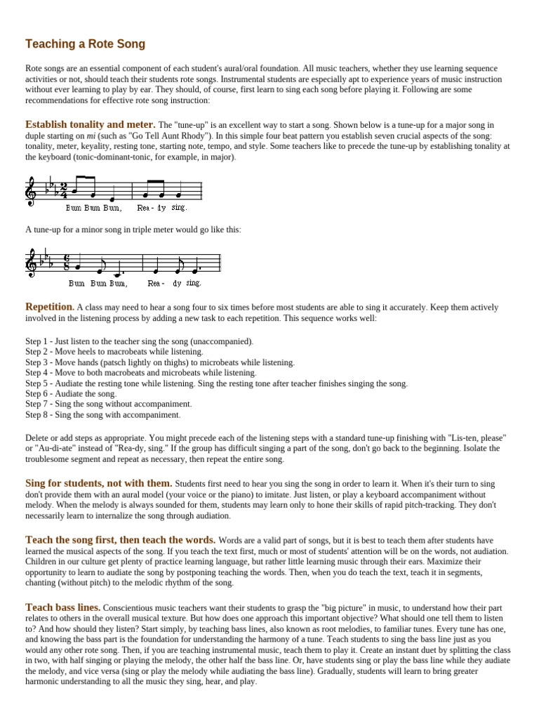 Teaching a Rote Song | PDF | Songs | Music Education