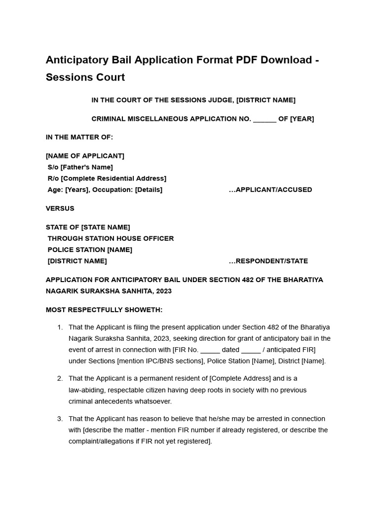 Anticipatory Bail Application Format PDF | PDF | Bail | Arrest