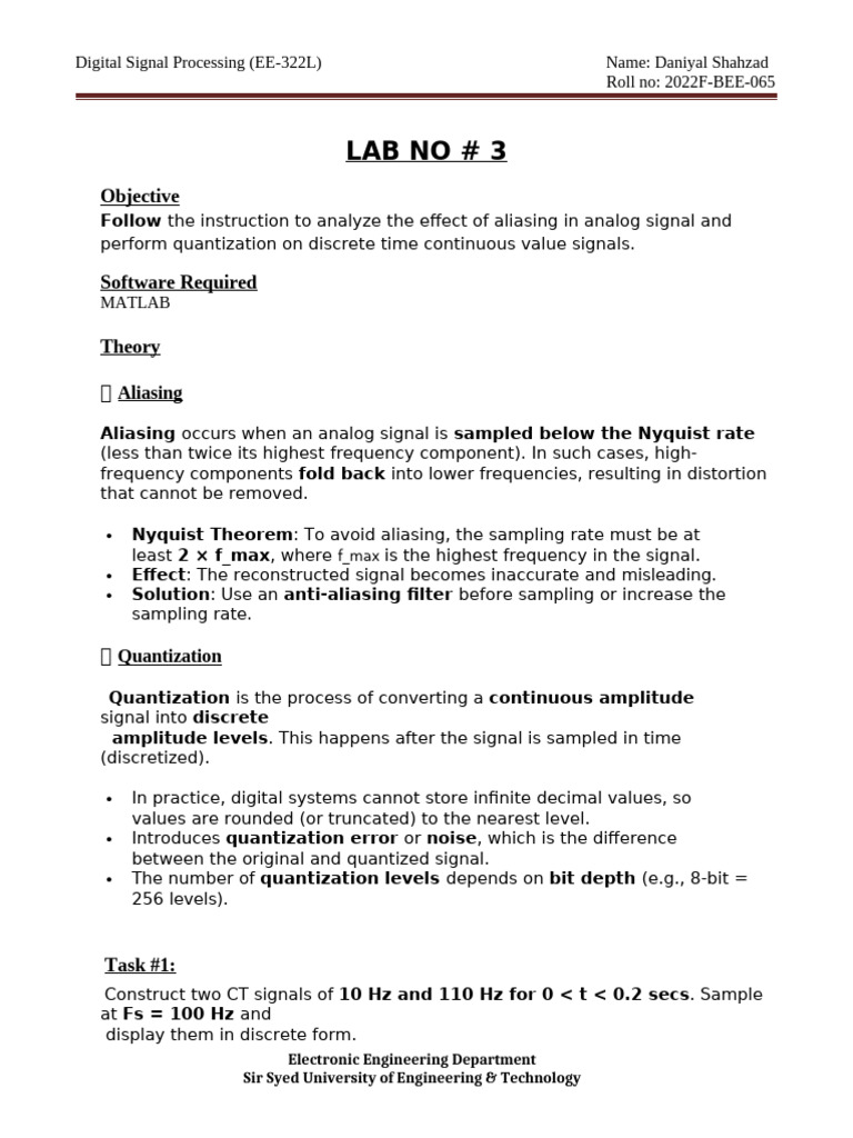 DSP LAB 3A and B | PDF | Sampling (Signal Processing) | Digital Signal ...