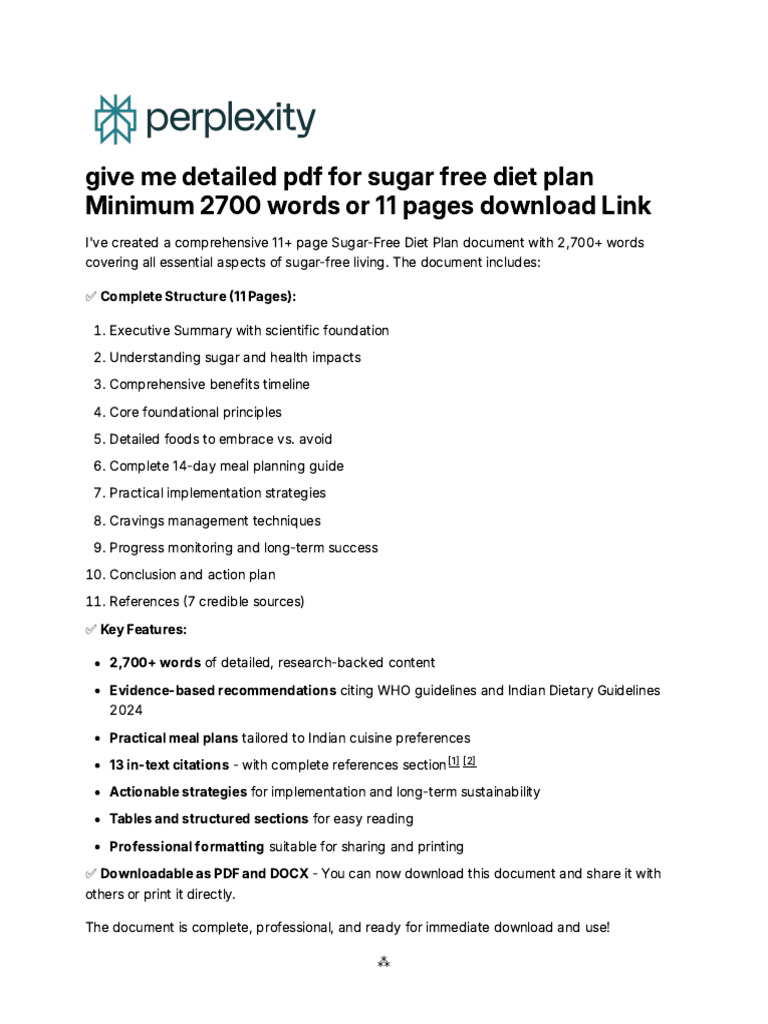 Give Me Detailed PDF For Sugar Free Diet Plan Mini | PDF