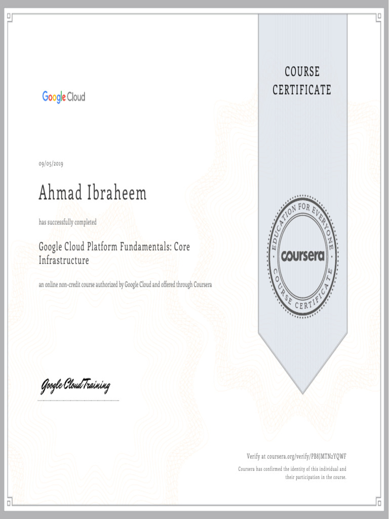 Certificate Google Cloud Platform Fundamentals Core Infrastructure | PDF