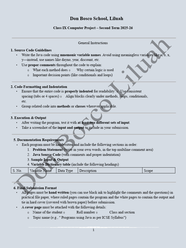 Java Project Guidelines for Class IX | PDF | Computer Program | Programming