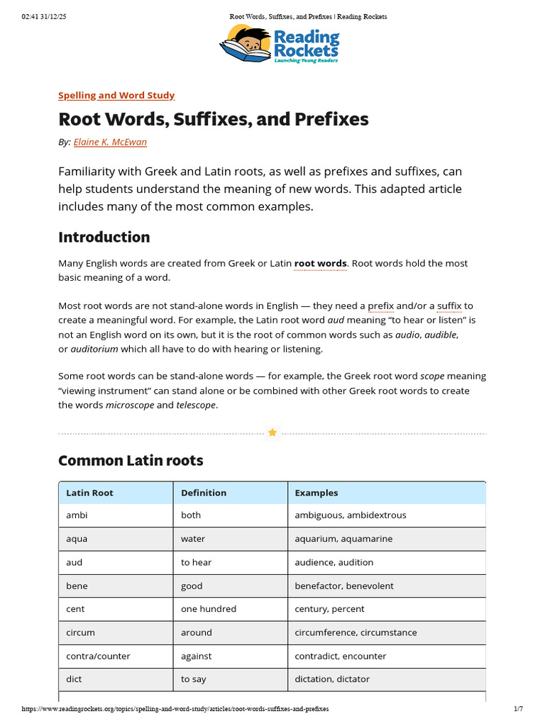 Understanding Root Words and Affixes | PDF | Word | Syntax
