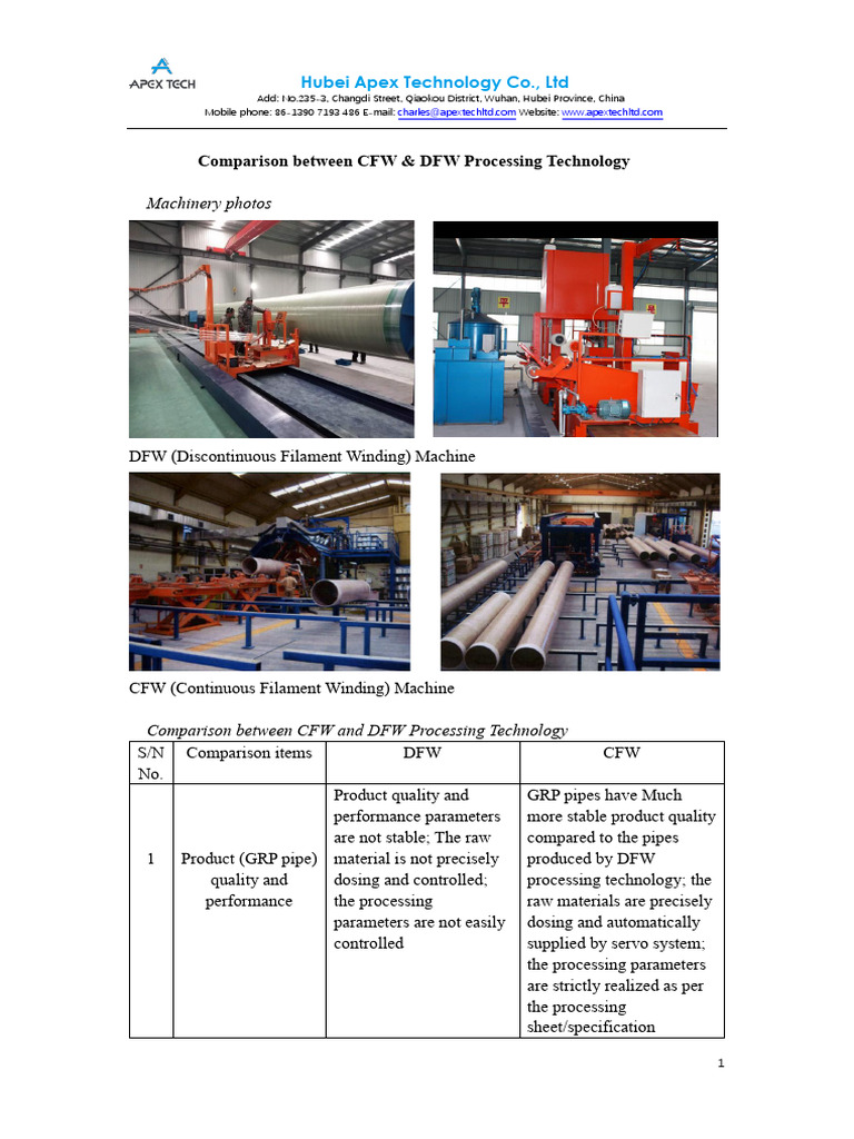CFW vs DFW Processing Technology Comparison | PDF | Fiberglass ...