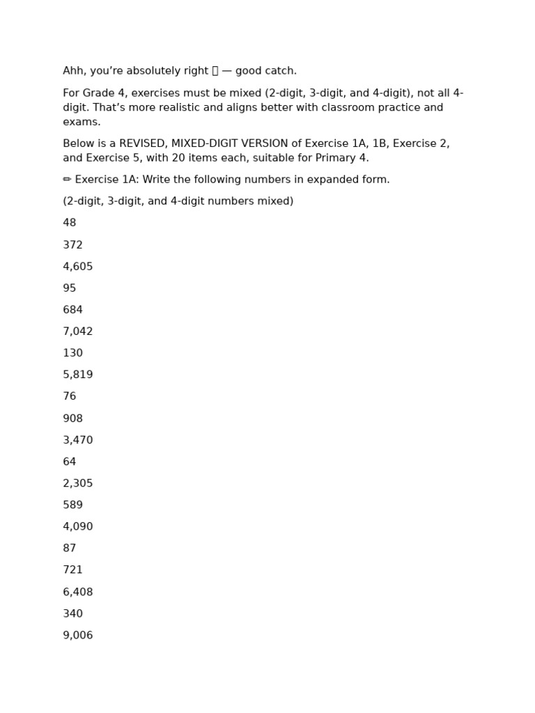 Mixed-Digit Math Exercises for Grade 4 | PDF