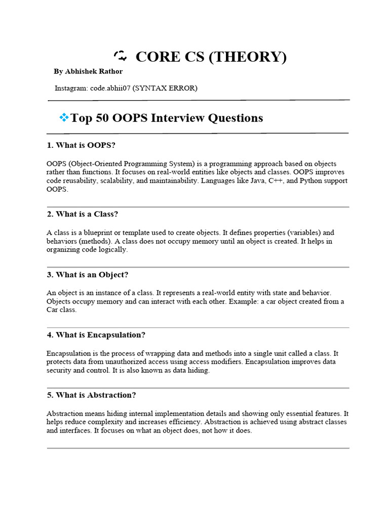 Oops Interview Questions | PDF | Method (Computer Programming) | Class (Computer Programming)