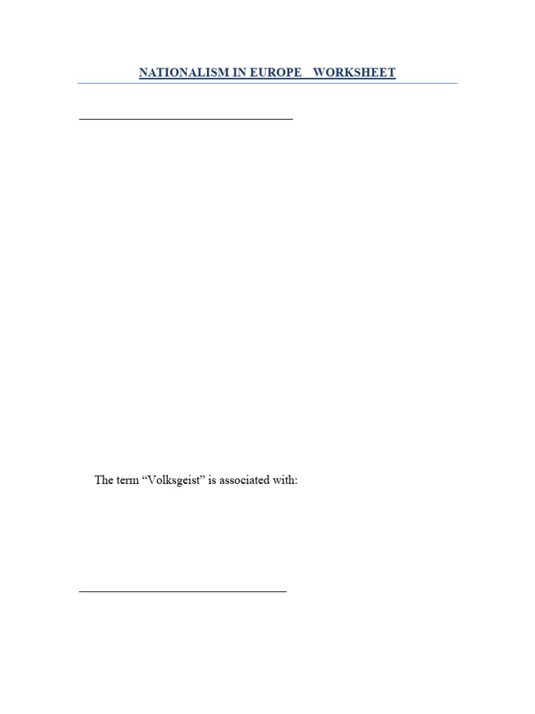 Nationalism in Europe: Worksheet & Quiz | PDF | Nationalism | Europe