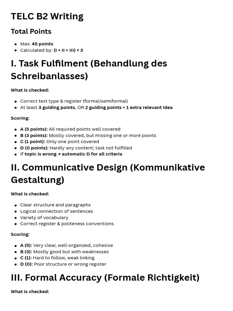 TELC B2 Writing Assessment Criteria | PDF