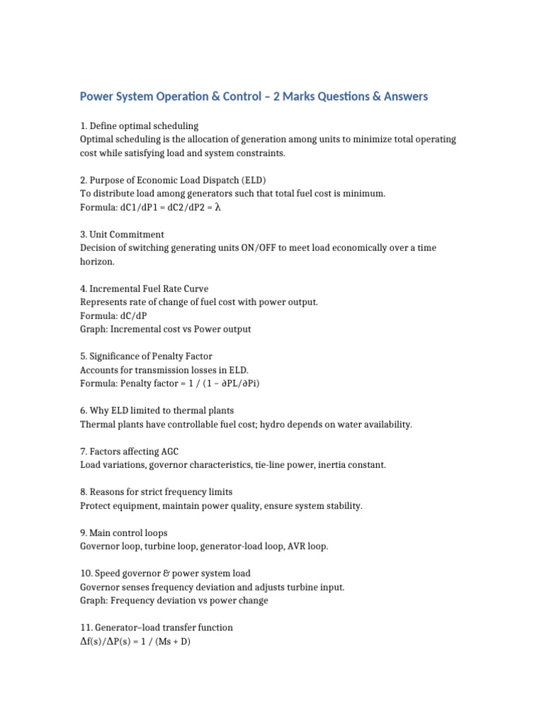 Power System Operation Q&A Guide | PDF