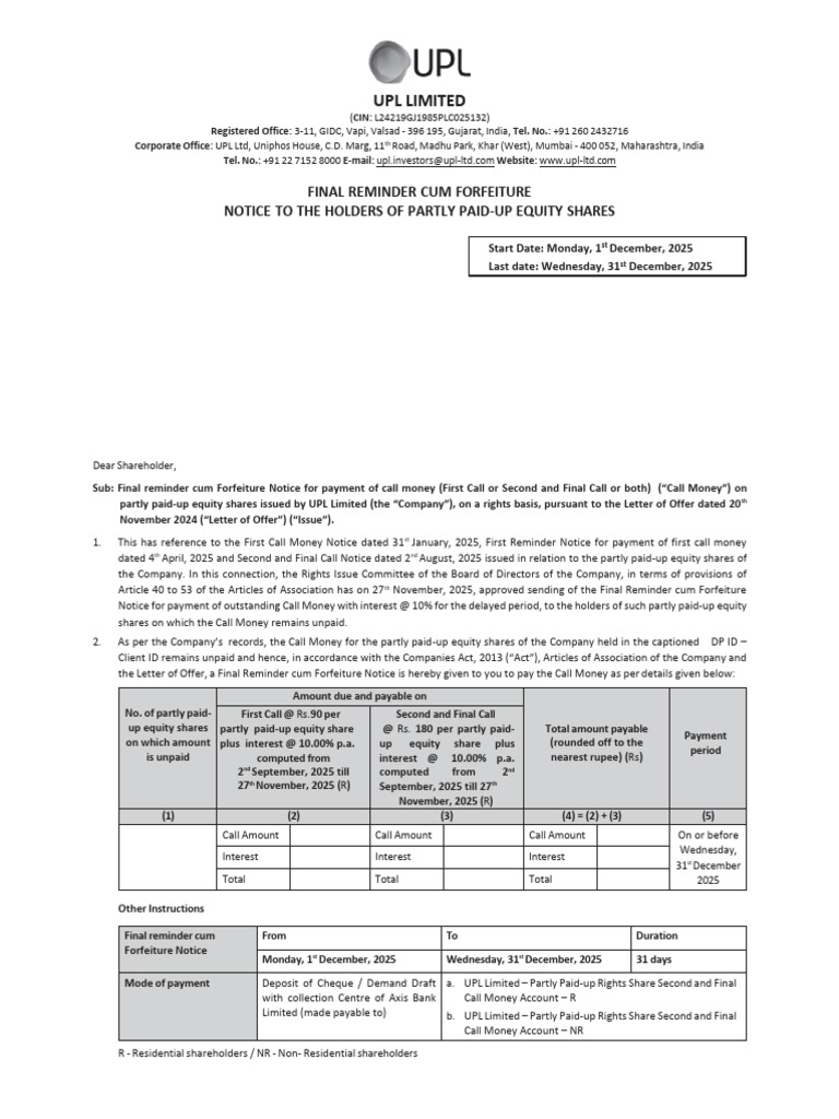 Call Notice Upl | PDF | Business | Private Sector