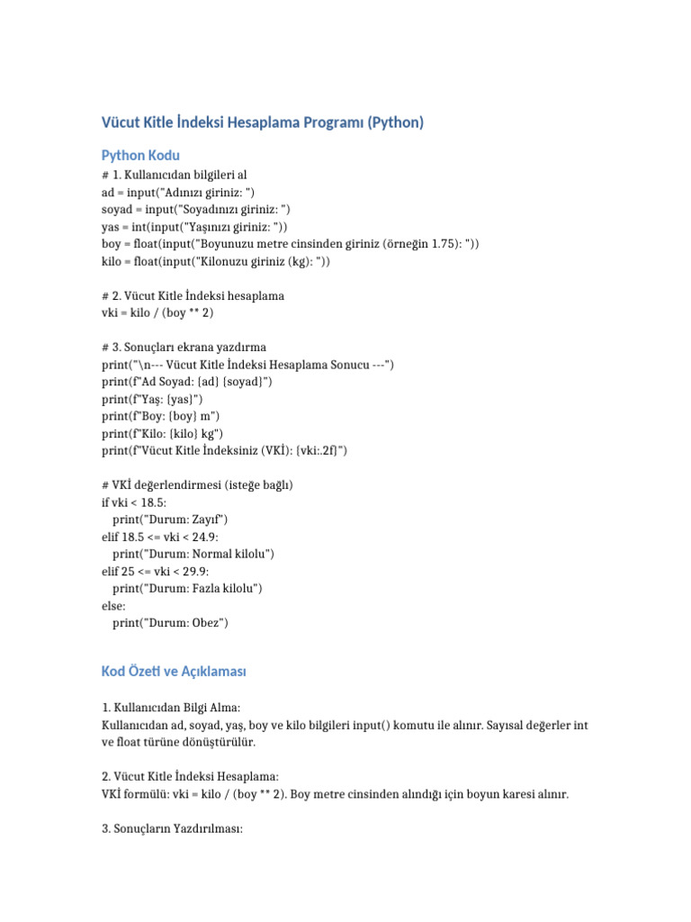Vucut Kitle Indeksi Hesaplama Aciklamali | PDF