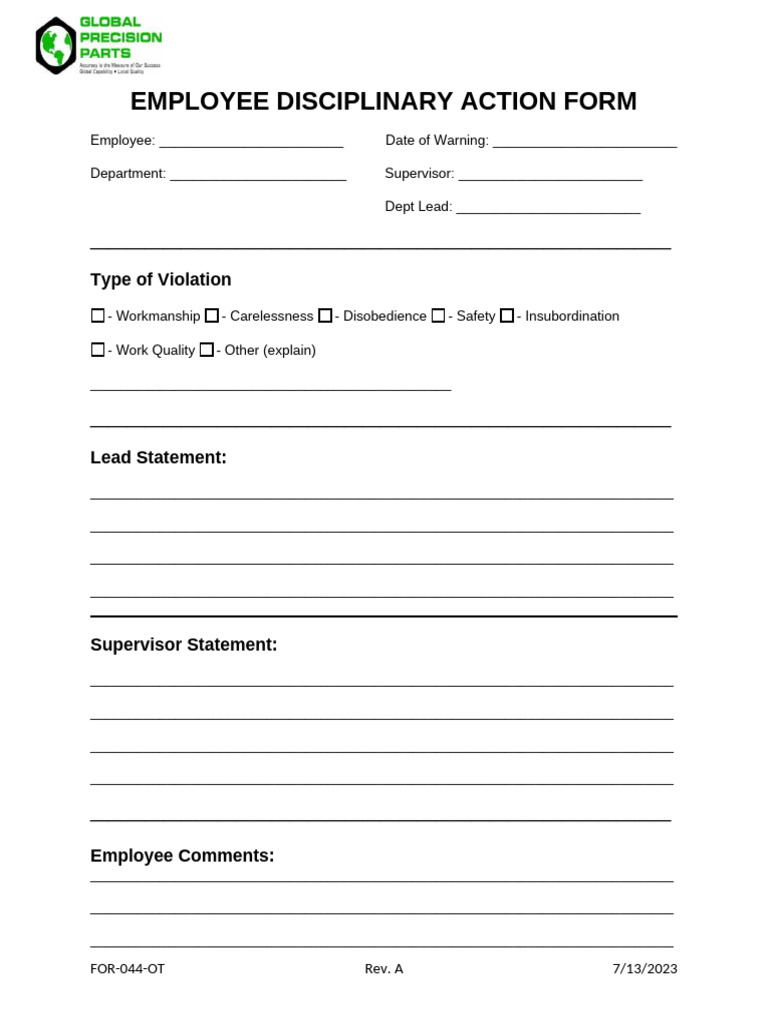 For-044-OT Employee Disclipinary Form | PDF