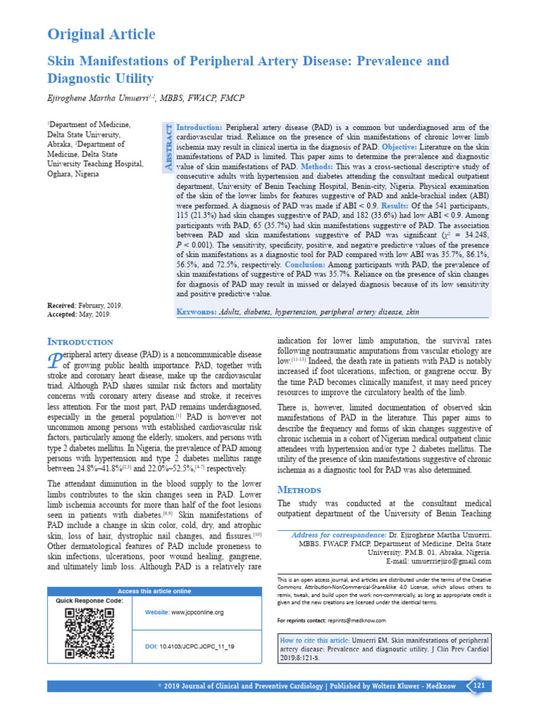 Skin Manifestations of Peripheral Artery Disease .3 | PDF | Angiology ...