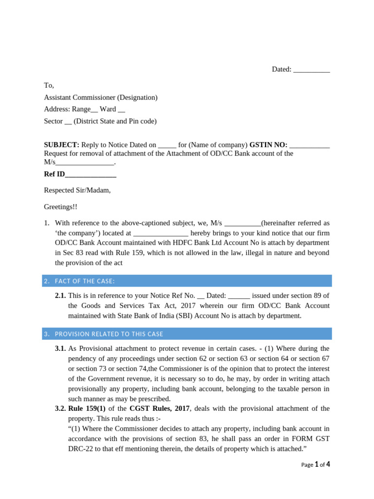 004 Bank Account OD CC Attachment Sec 83 Reply | PDF | Judgment (Law ...