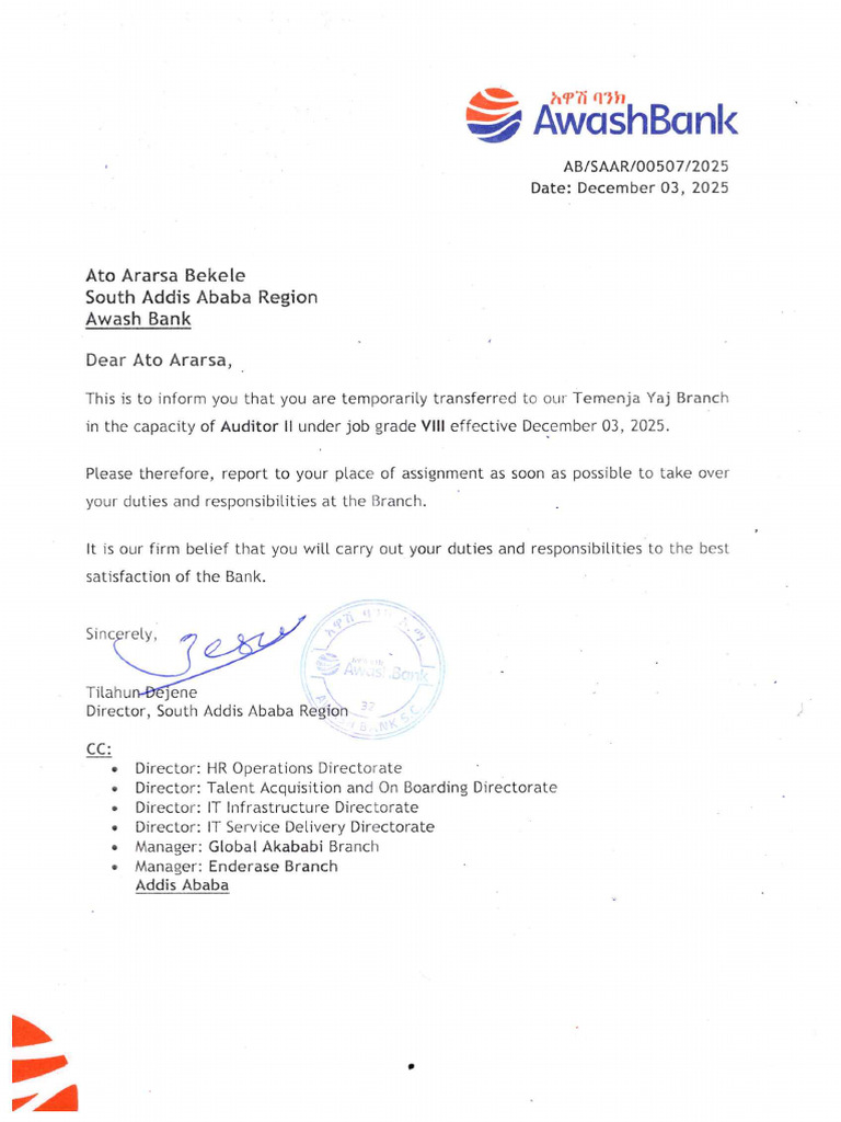 Ararsa Bekele Temporary Assignment | PDF