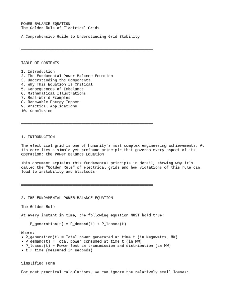 Power Balance Equation in Electrical Grids | PDF | Electricity ...