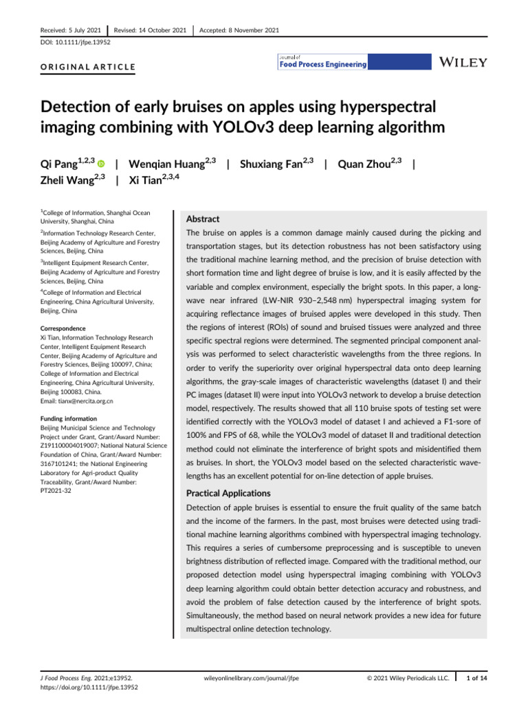 Detection of Early Bruises on Apples Using Hyp | PDF | Principal ...