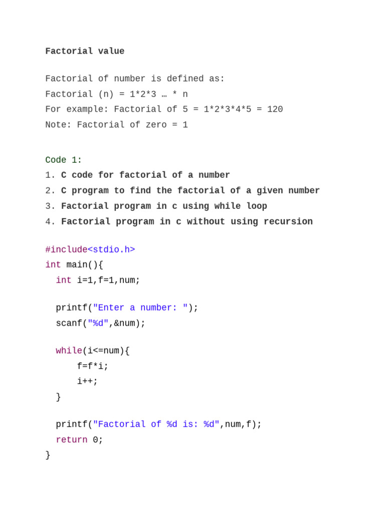 Factorial Value c and P | PDF | String (Computer Science) | Parameter ...