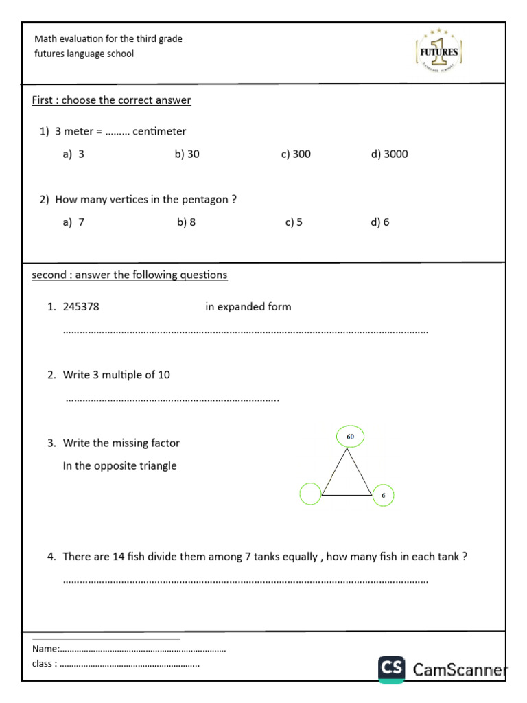 Primary 3 Math Model Exams With Answers | PDF | Mathematics