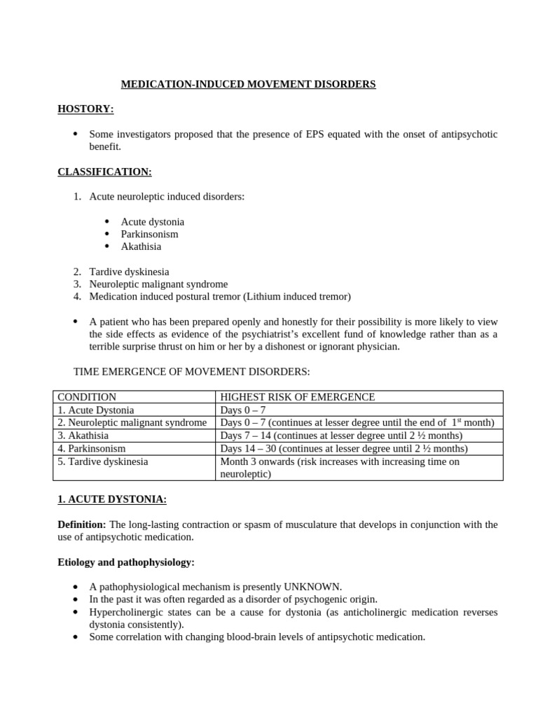 Drug Induced Movement Disorders (Exam Notes) | PDF | Antipsychotic ...