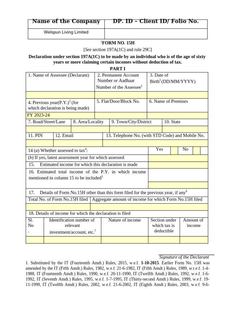 Annexure 2 -Form 15H | PDF | Income Tax | Fine (Penalty)