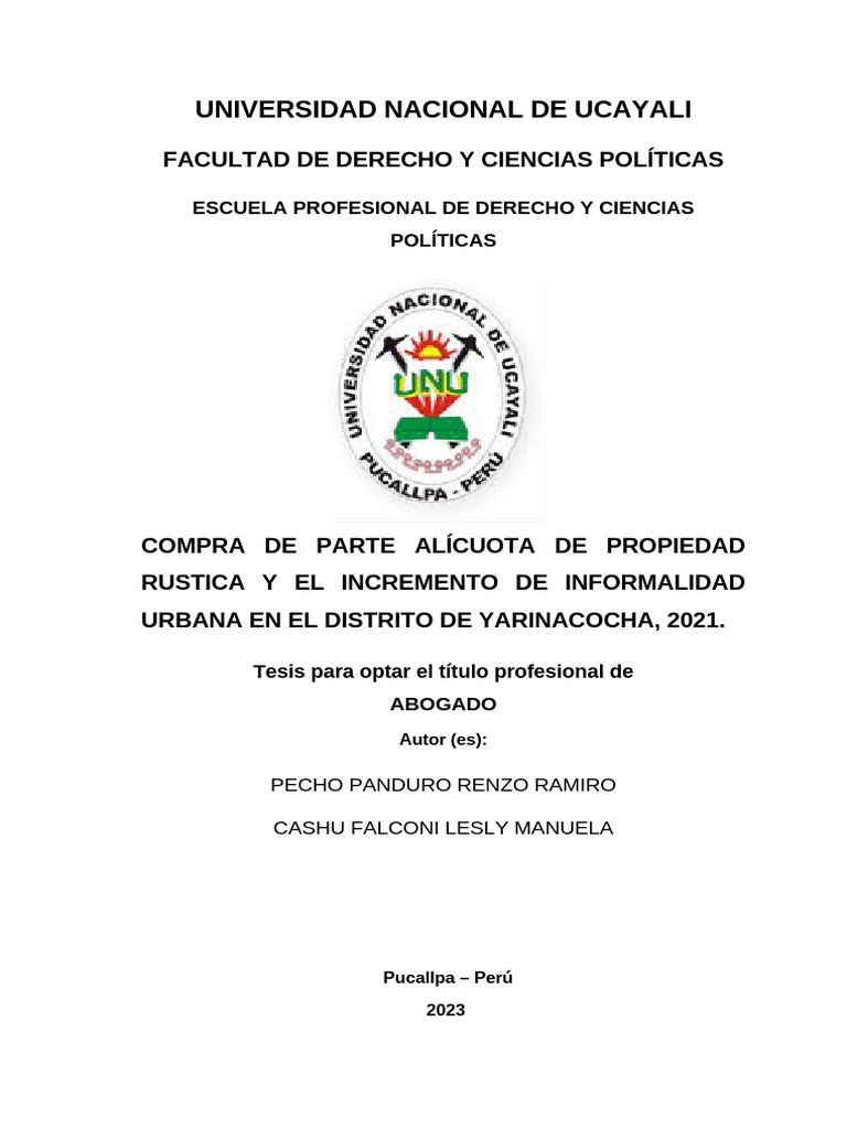 TESIS FINAL RAMIRO Y LESLY ACTUALIZADO 29-12-23 | PDF | Propiedad ...