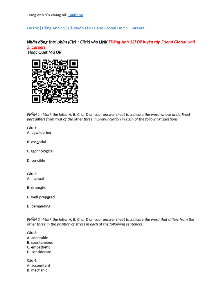 English 12 Practice Test: Careers Unit | PDF | Extraversion And ...