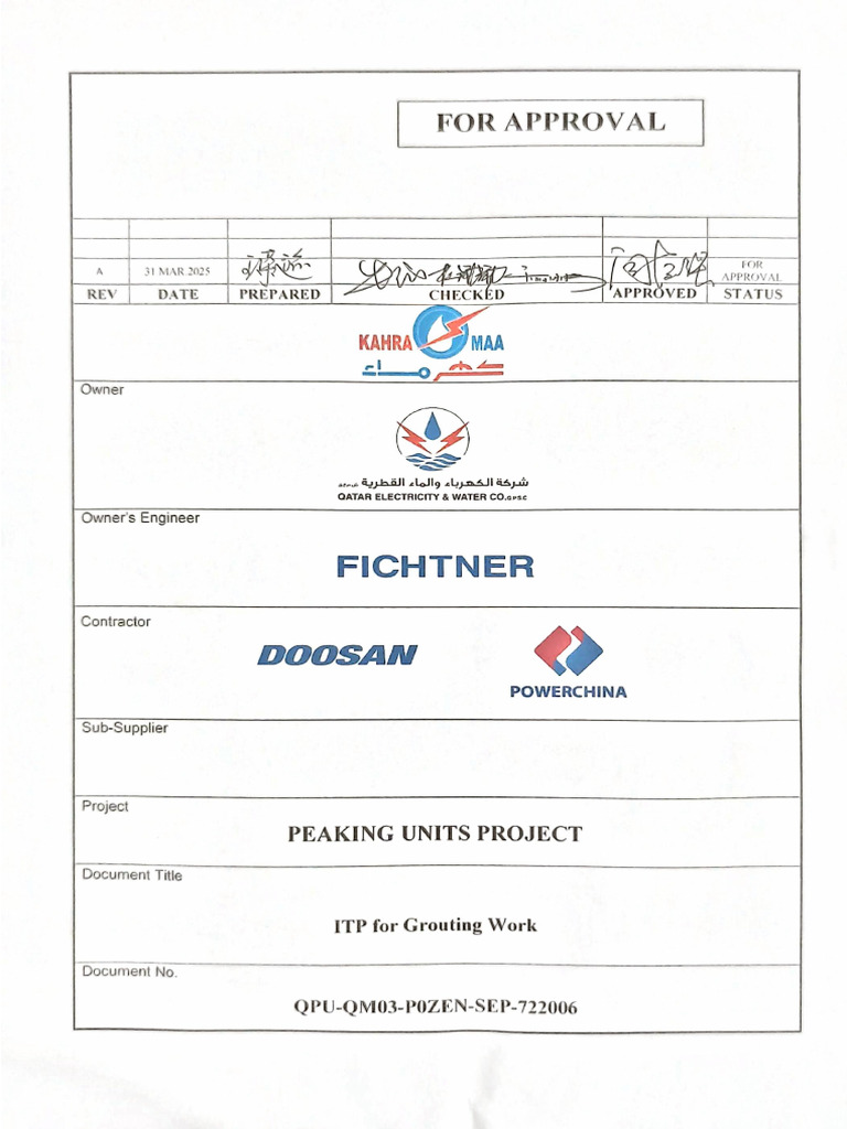 A ITP for Grouting Work | PDF | Concrete | Building Materials