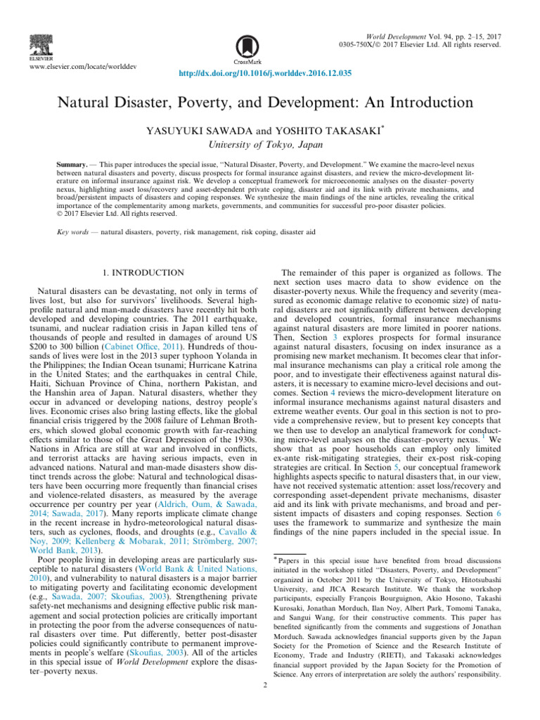 (YASUYUKI SAWADA) Natural Disaster, Poverty, and Development An ...