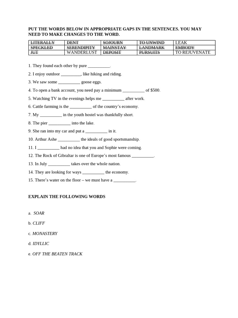 Put the Words Below in Appropriate Gaps in the Sentences | PDF