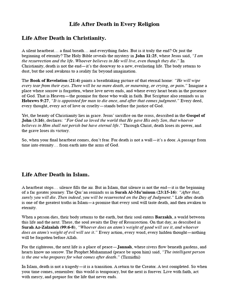 Afterlife Beliefs Across Major Religions | PDF | Eternal Life ...