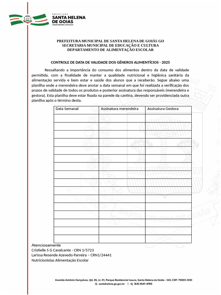 Controle de Validade Alimentar Escolar 2025 | PDF