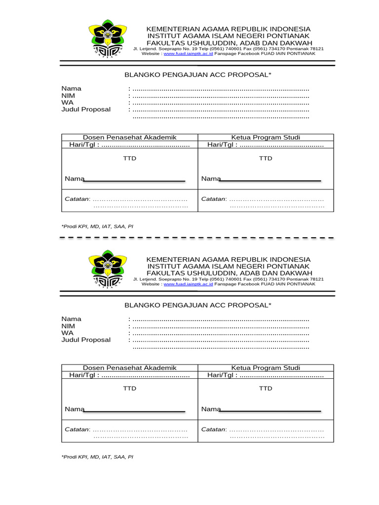 Blangko Pengajuan ACC Proposal Skripsi-2 | PDF