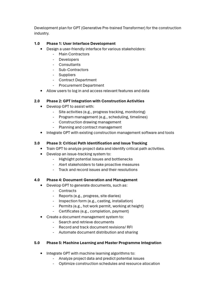 GPT Development Plan for Construction Industry | PDF | Mobile App ...