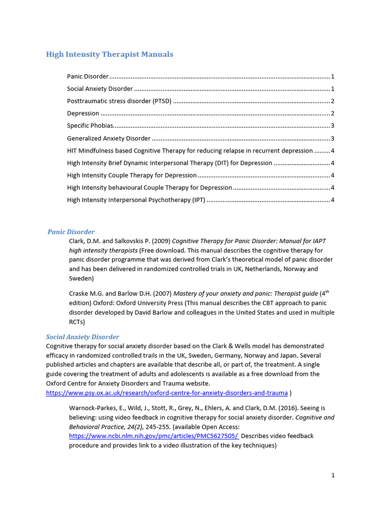 References for High Intensity Therapist Manuals | PDF | Cognitive ...