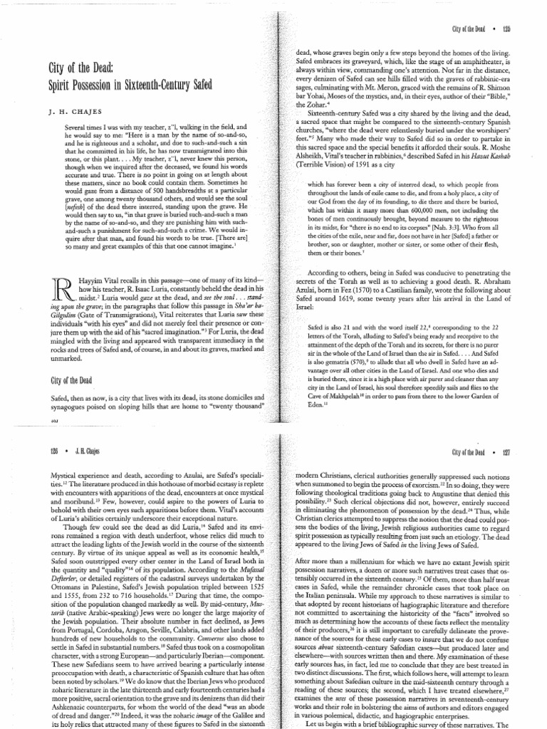 Chajes, City of the Dead - Spirit Possession in 16th Century Safed | PDF