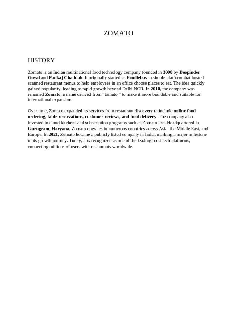 Zomato: Evolution of a Food-Tech Giant | PDF