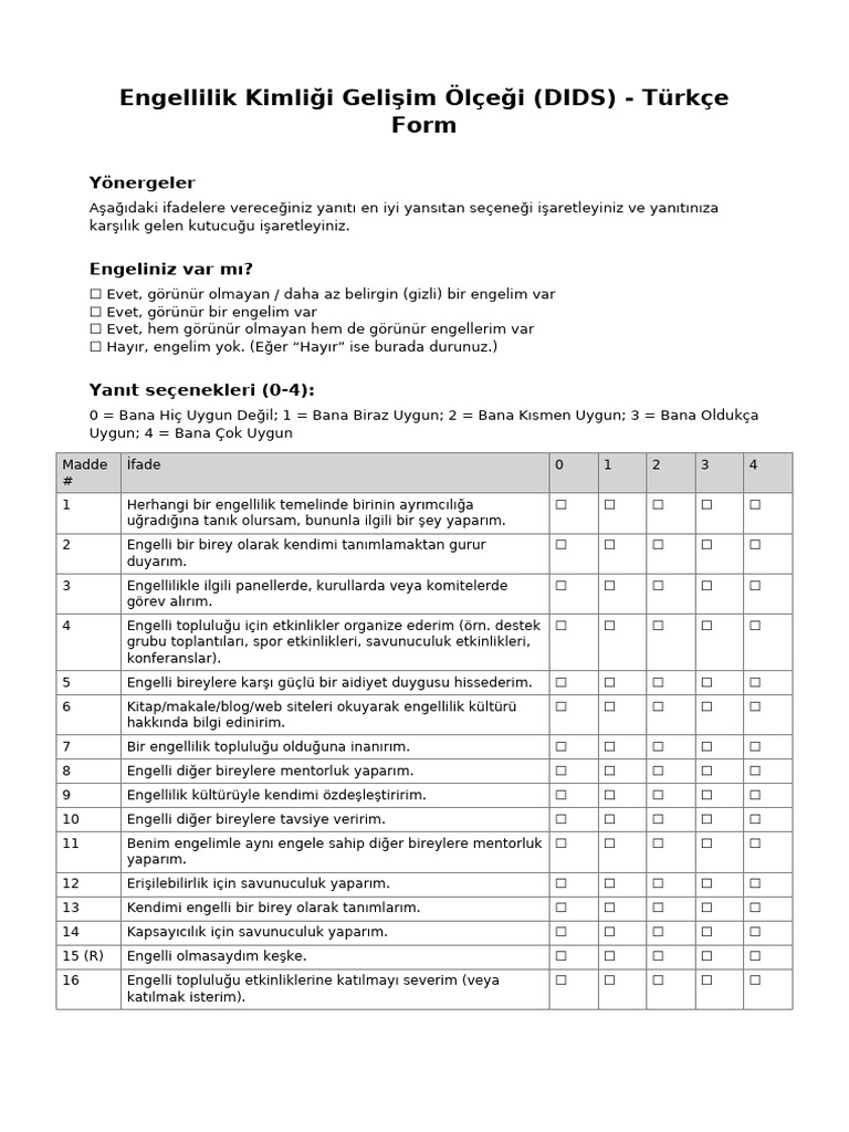 DIDS Turkce Form | PDF