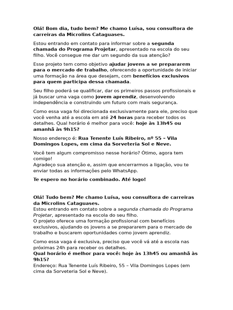 Script Ação Escola | PDF