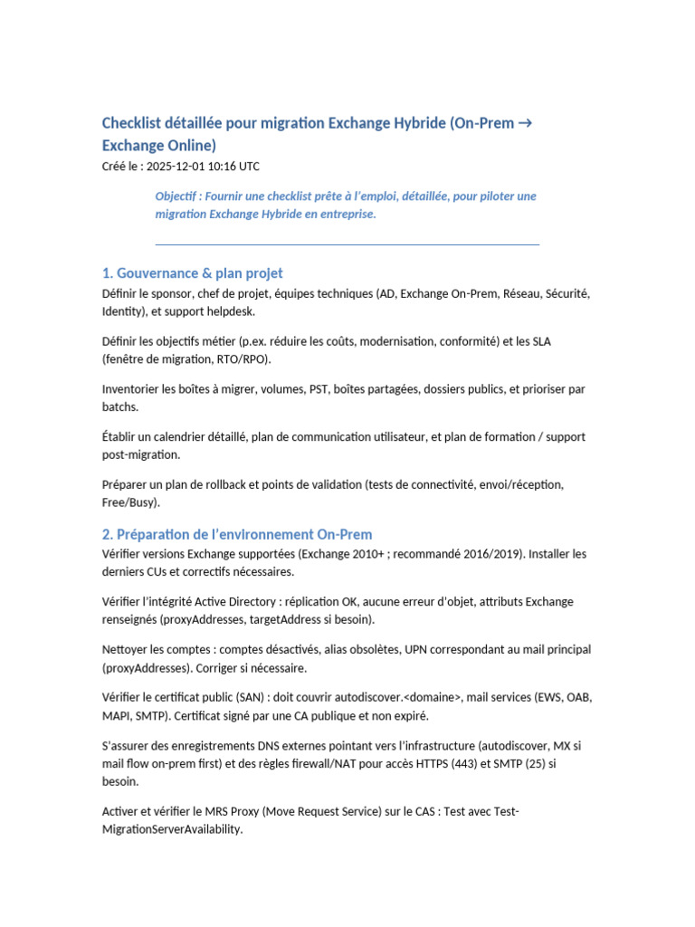 Checklist Migration Exchange Hybride | PDF | Architecture de réseau ...