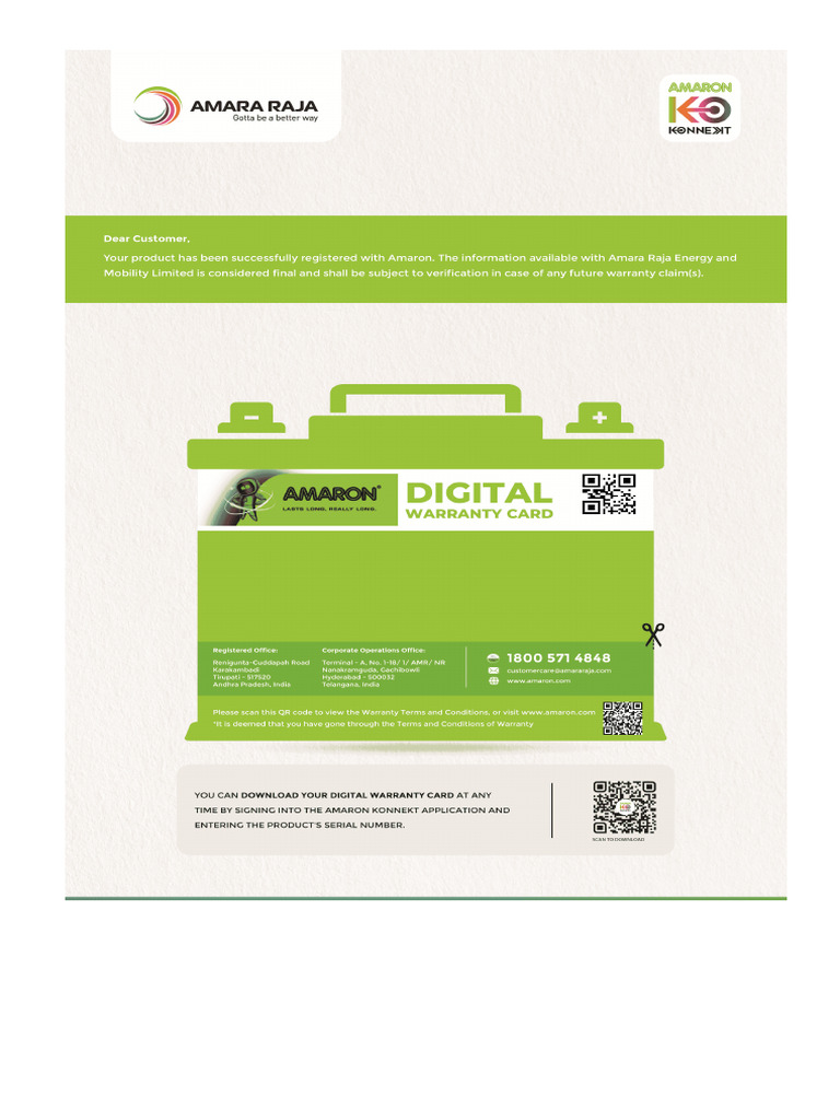 Warranty Card Vena Bullet Betry | PDF