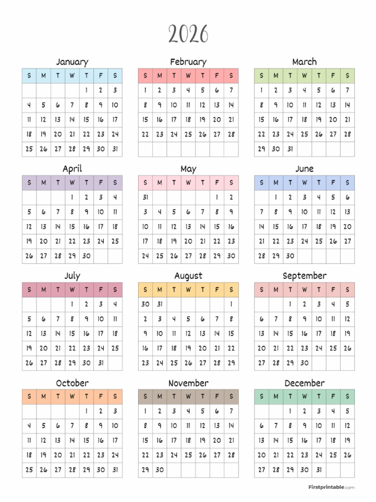 Printable Calendar 2026 Template 02 Firstprintable Com | PDF